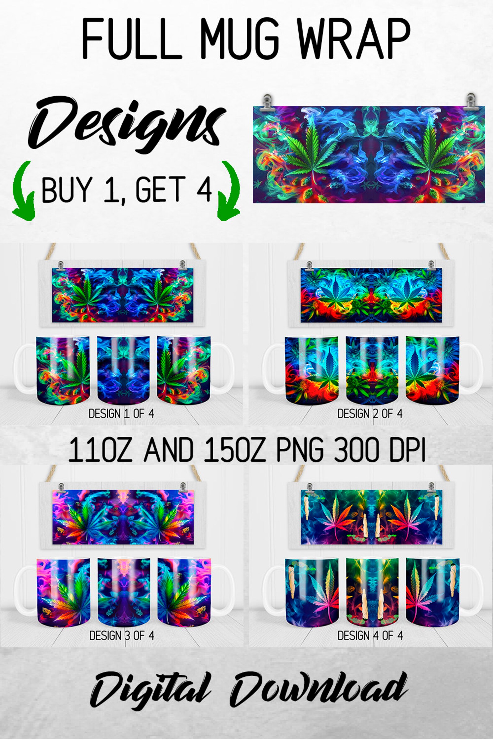 Marijuana Leaf Mug Wrap PNG Weed Marijuana 11oz and 15oz Mug ...