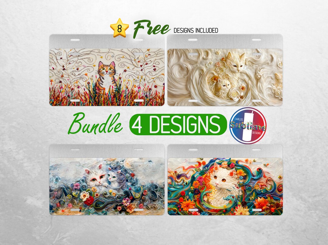 Embroidered Cat License Plate PNG Floral Baby Cat License Plate Design ...