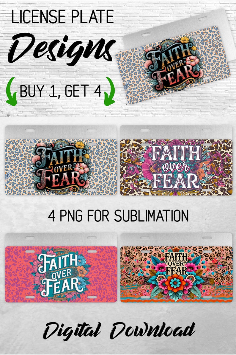 Faith Over Fear License Plate PNG Bundle Christian License Plate Design ...