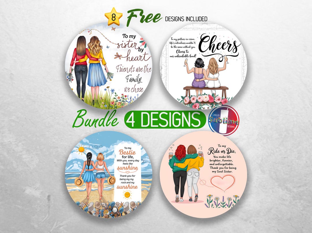 Best Friends Car Coaster PNG Bundle Badass Bestie Car Coaster ...