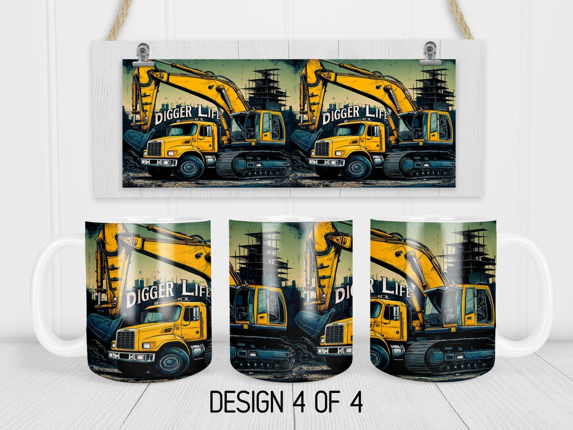 Construction Excavator Mug Wrap PNG Bundle Vehicles Truck 11oz and 15oz ...