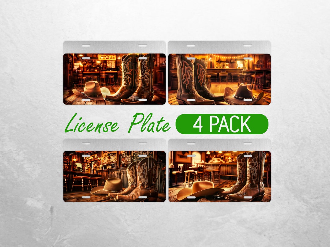 3D Cowboy Boots and Hat License Plate PNG Western License Plate Design ...