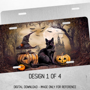 Retro Halloween License Plate PNG Spooky Black Cat License Plate Design ...