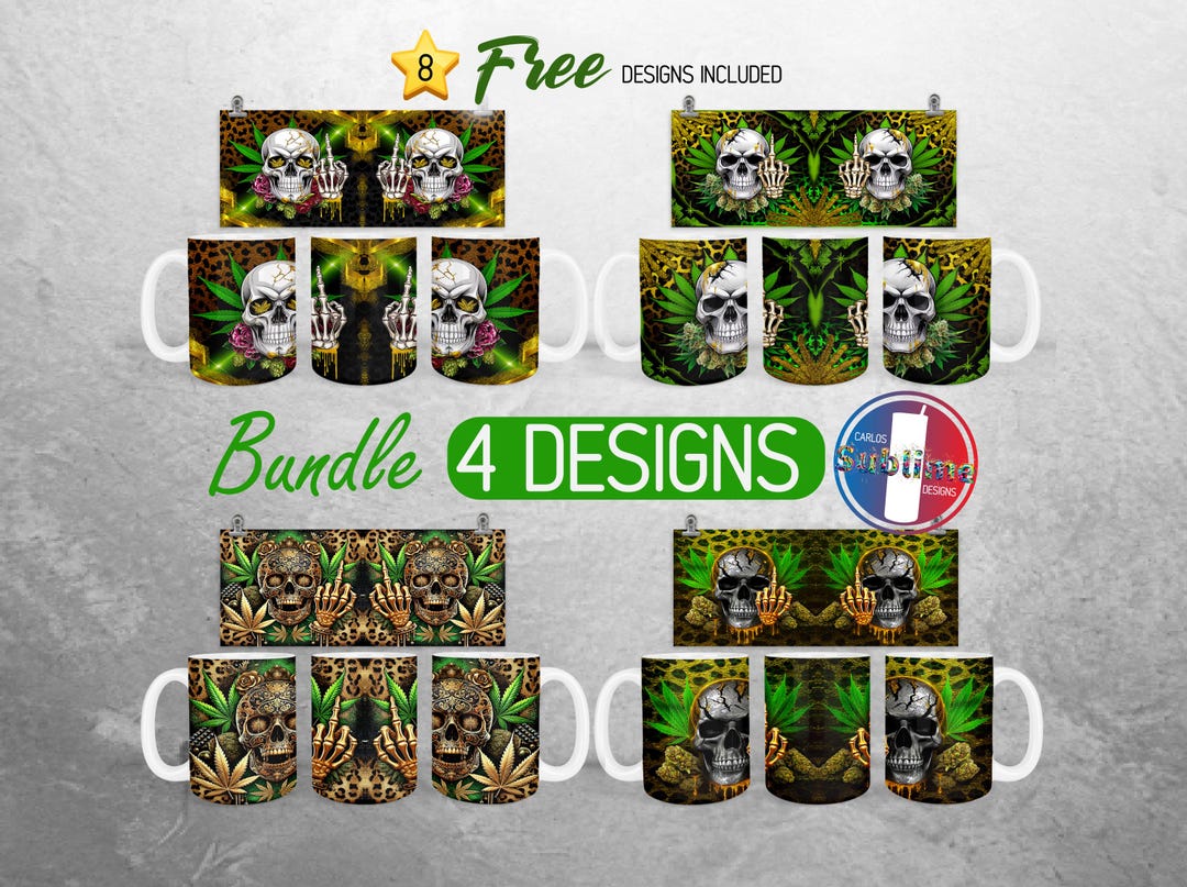Funny Skull Weed Mug Wrap Bundle Cannabis Marijuana Mug PNG Design Fun ...