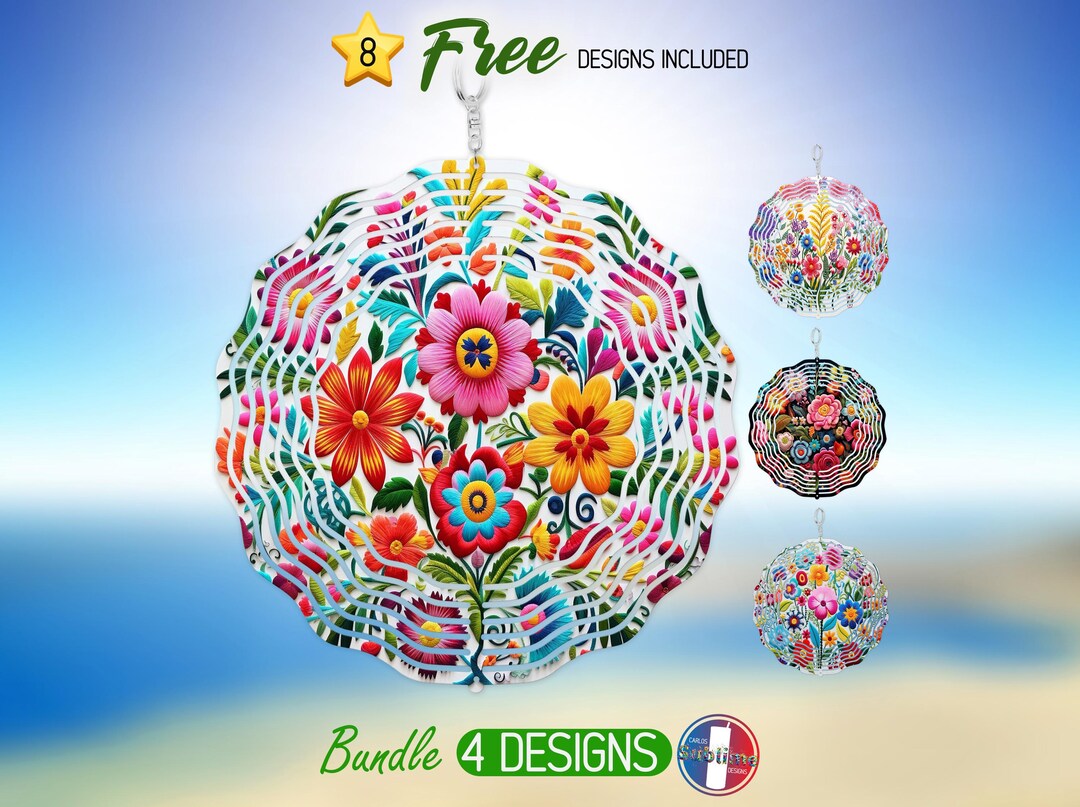Mexican Floral Wind Spinner PNG Design Bundle Embroidered Flower ...