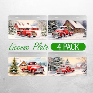 Merry Christmas License Plate PNG Bundle Red Truck License Plate Design ...