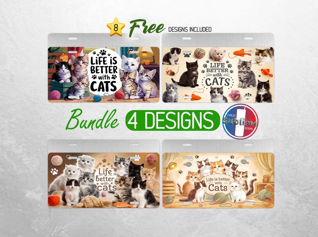 Life is Better With Cats License Plate PNG Bundle Cat Lover License ...