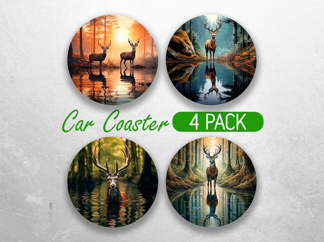 Lake Deer Car Coaster PNG Buck Hunting Car Coaster Sublimation Designs ...