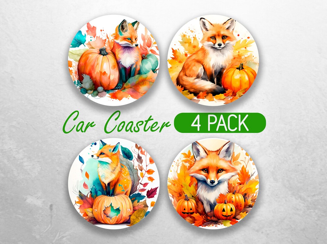 Fall Fox Car Coaster PNG Autumn Fall Car Coaster Sublimation Designs ...