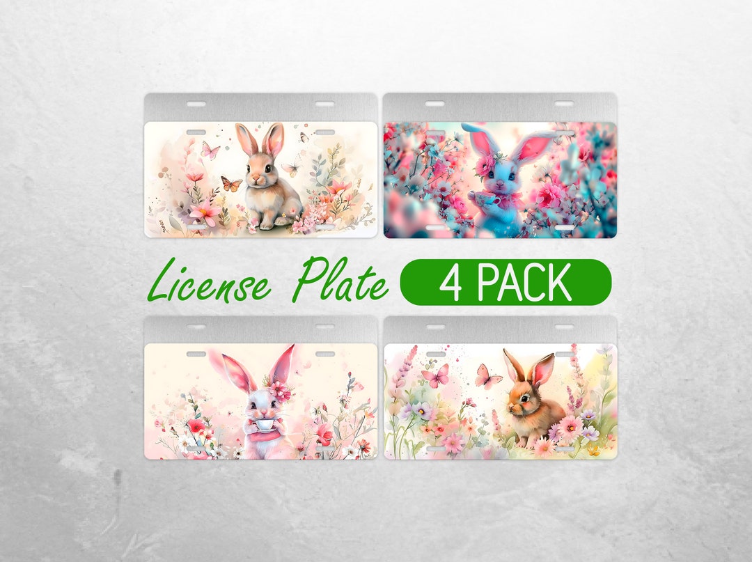 Easter Bunny License Plate PNG Spring Bunny Flower License Plate Design ...