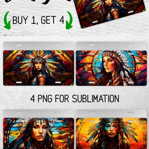 Native American License Plate PNG Bundle Stained Glass License Plate ...
