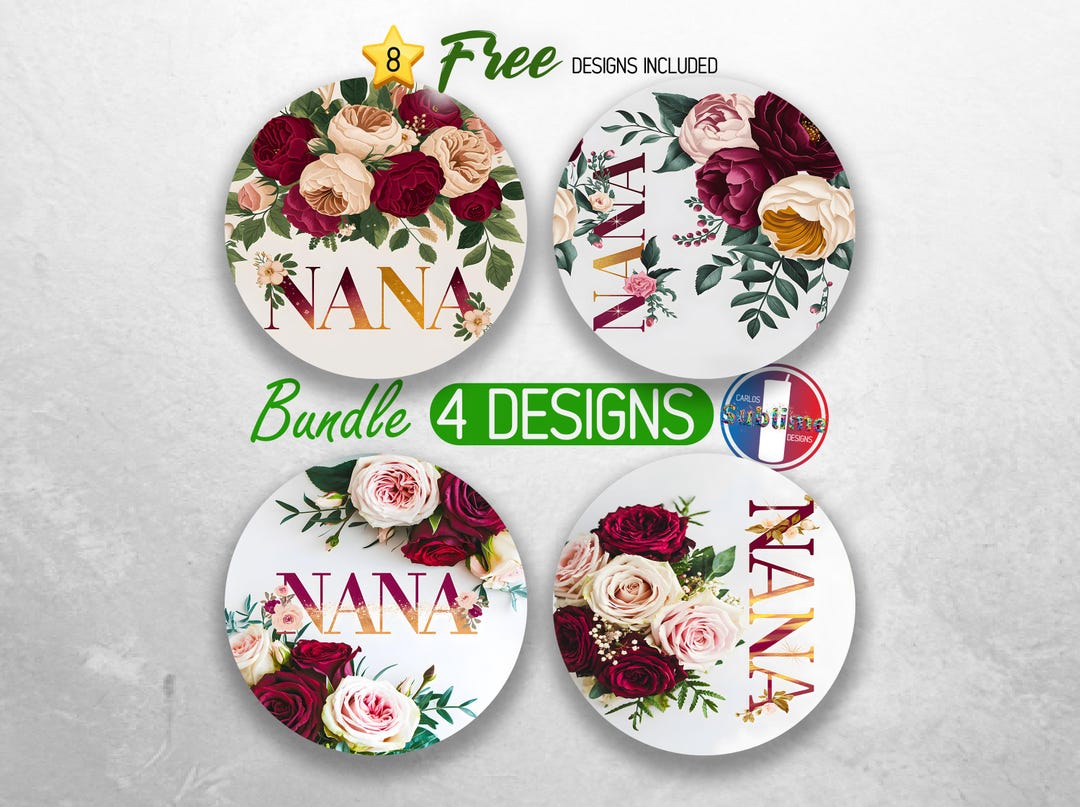 Nana Mothers Day Car Coaster PNG Bundle Grandma Floral Nana Car Coaster ...