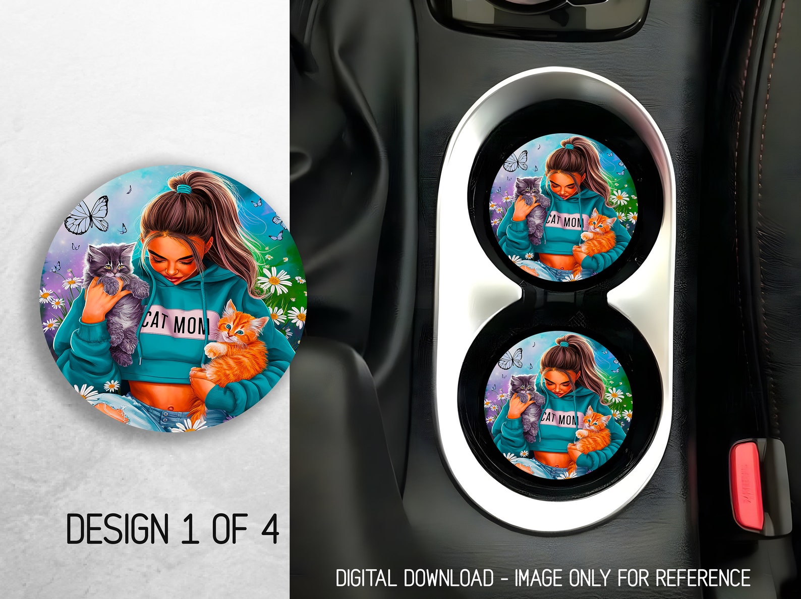 Cat Mom Car Coaster PNG Cat Woman Car Coaster Sublimation Designs ...