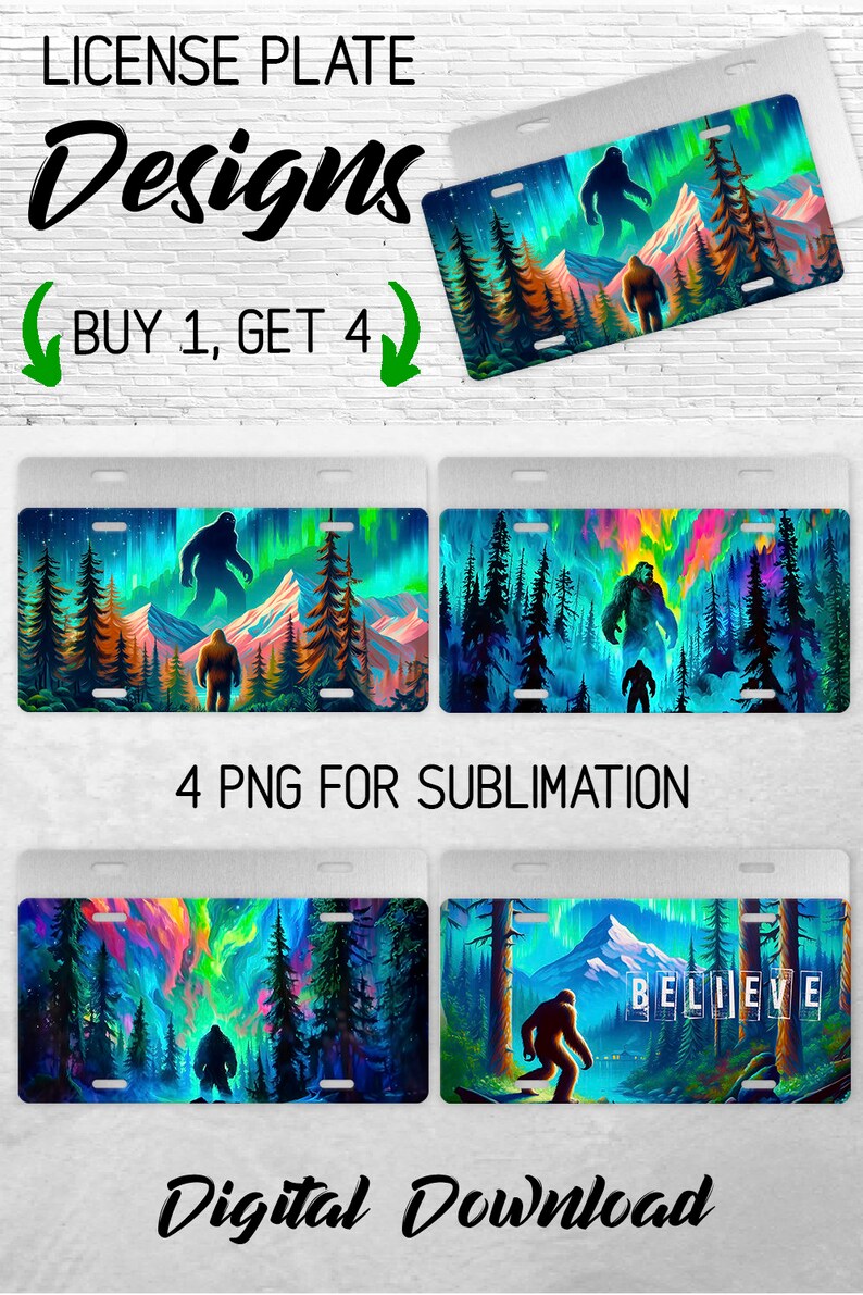 Bigfoot License Plate PNG Yeti Northern Lights License Plate Design ...