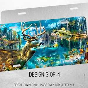 Hunting Fishing License Plate PNG Sublimation, Outdoor Wildlife Deer ...