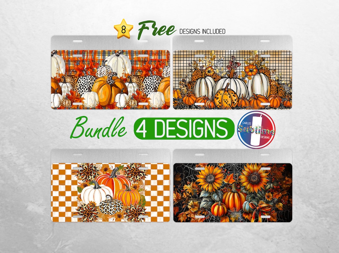 Fall Pumpkin License Plate PNG Sunflower Fall License Plate Design ...