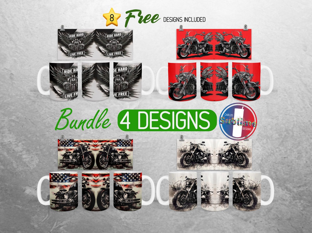 Vintage Motorcycle Mug Wrap PNG Bundle Man Classic Motorcycle 11oz and ...