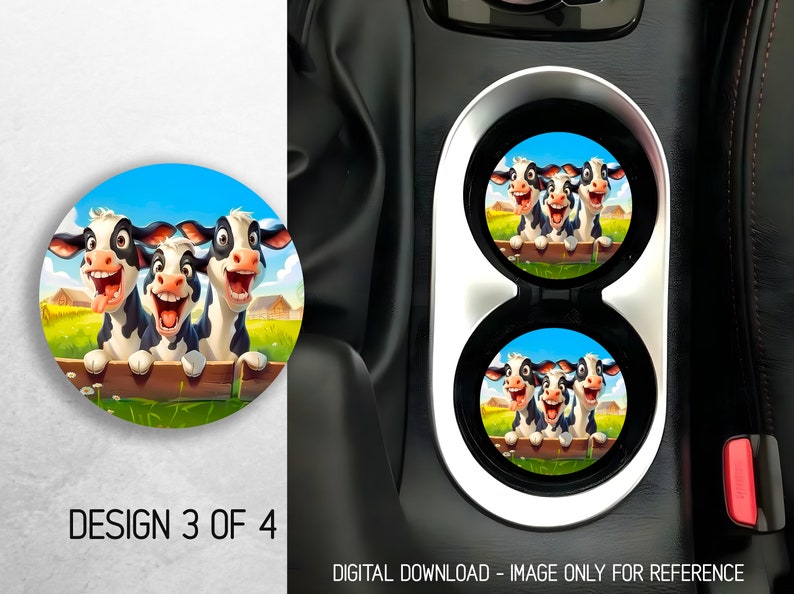 Selfie Funny Cows Car Coaster PNG Animal Farm Car Coaster Sublimation ...