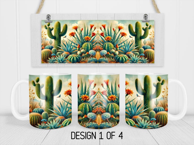 Southwestern Cactus Mug Wrap Bundle Boho Succulent Mug PNG Design ...