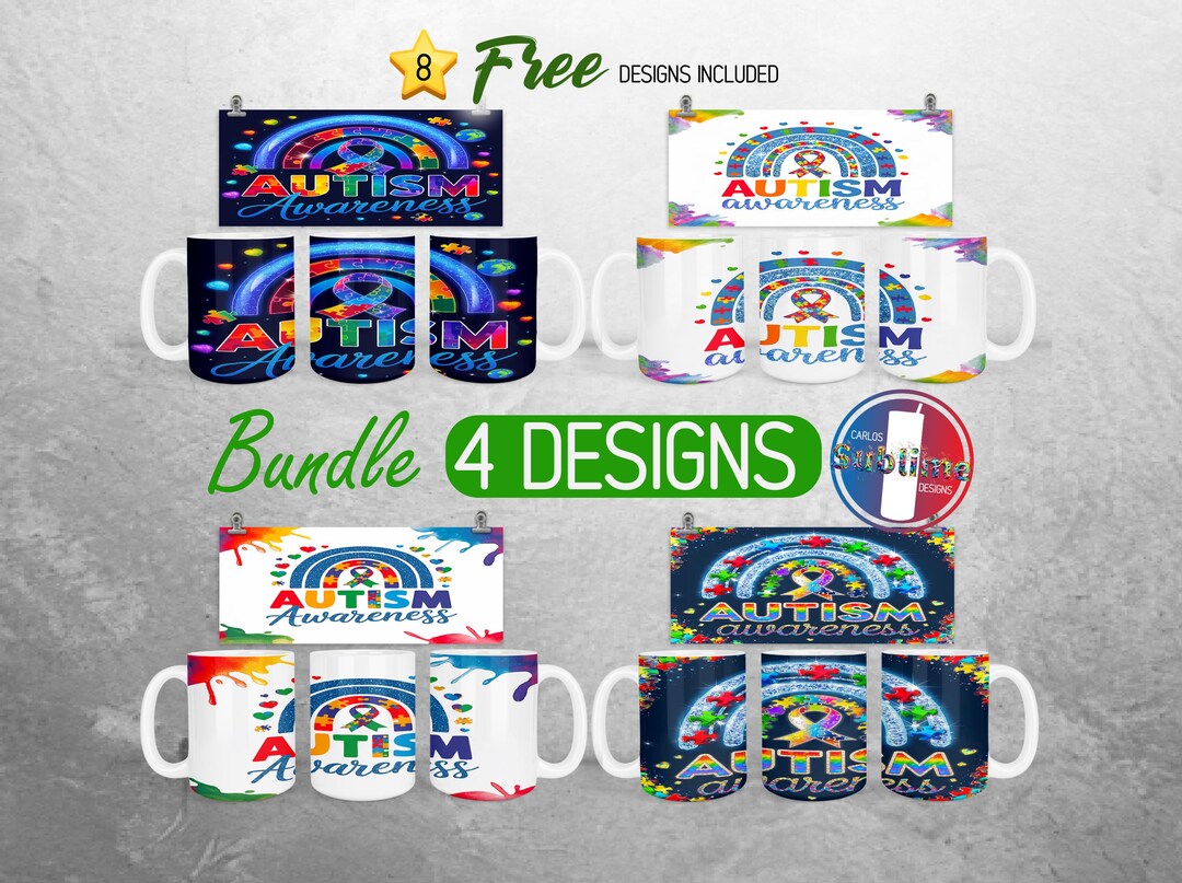 Rainbow Autism Mug Wrap Bundle Autism Awareness Mug PNG Design Autism ...