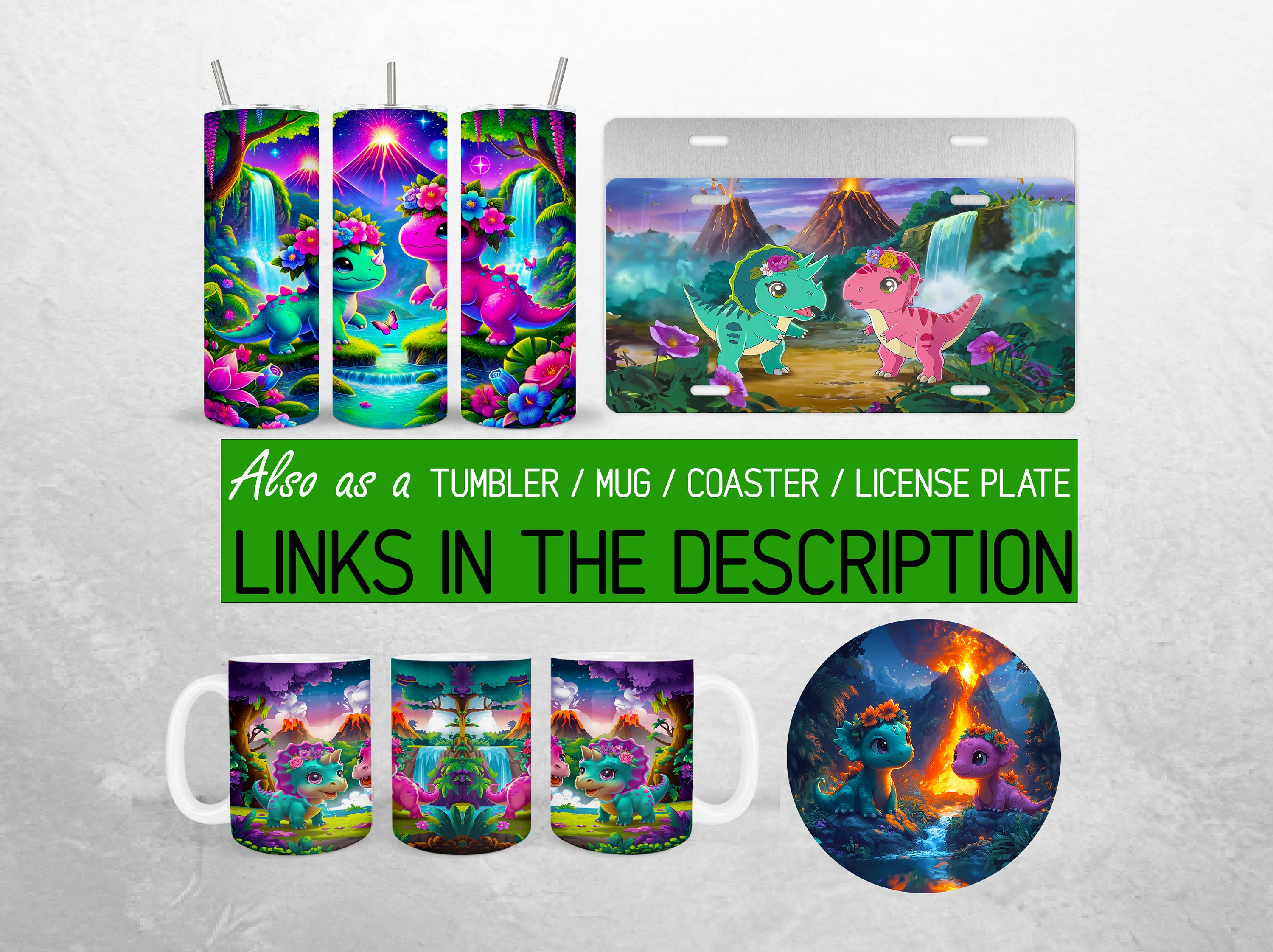 Pink Dinosaur License Plate PNG Bundle Kawaii Dino License Plate Design ...