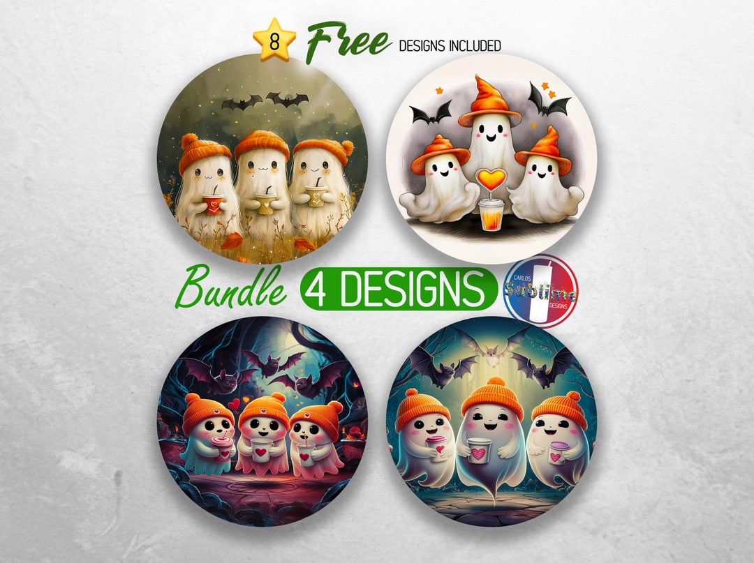 Cute Ghost Halloween Car Coaster PNG Bundle Bougie Ghost Pumpkin ...