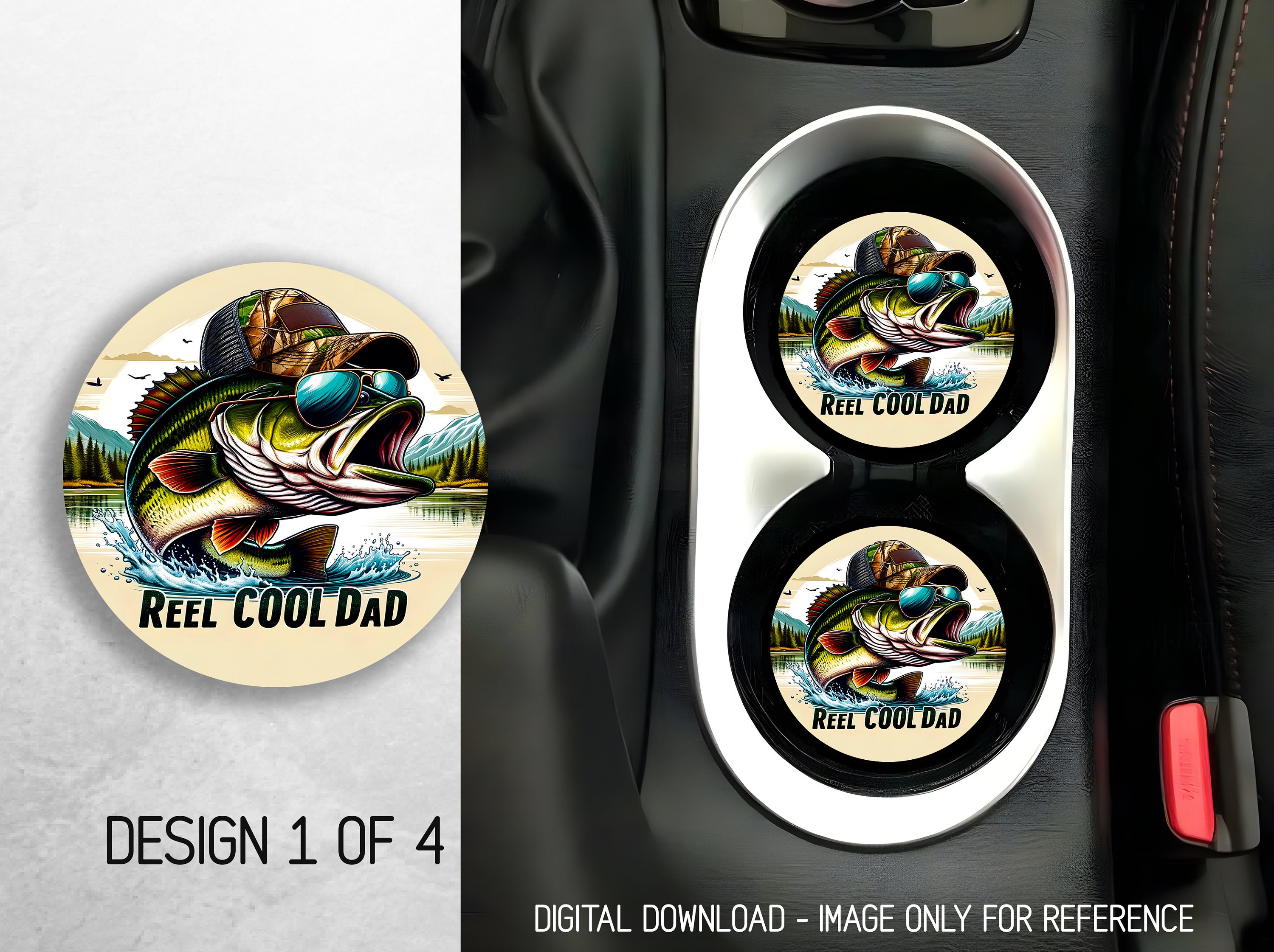 Reel Cool Dad Car Coaster PNG Fishing Father's Day Car Coaster ...