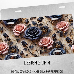 3D Pink Roses License Plate PNG Floral Rose License Plate Design ...