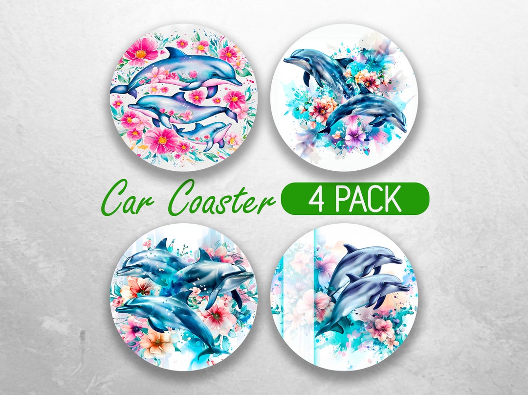 Dolphin Car Coaster PNG Bundle Ocean Add Name Car Coaster Sublimation ...