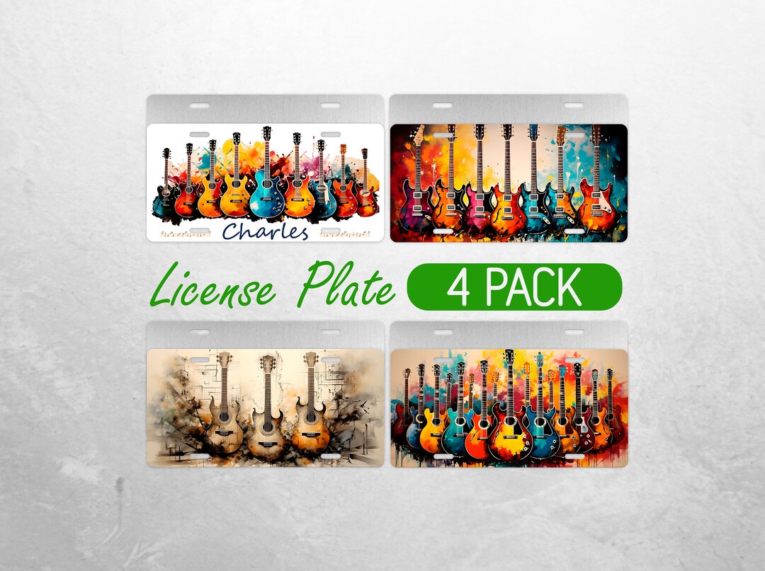 Watercolor Guitar License Plate PNG Band Electric Guitar License Plate ...