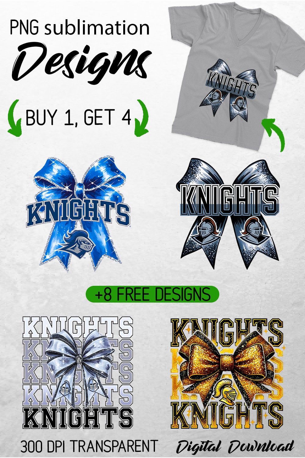 Knights School Team Mascot Bow Shirt PNG, Silver and Black Team ...