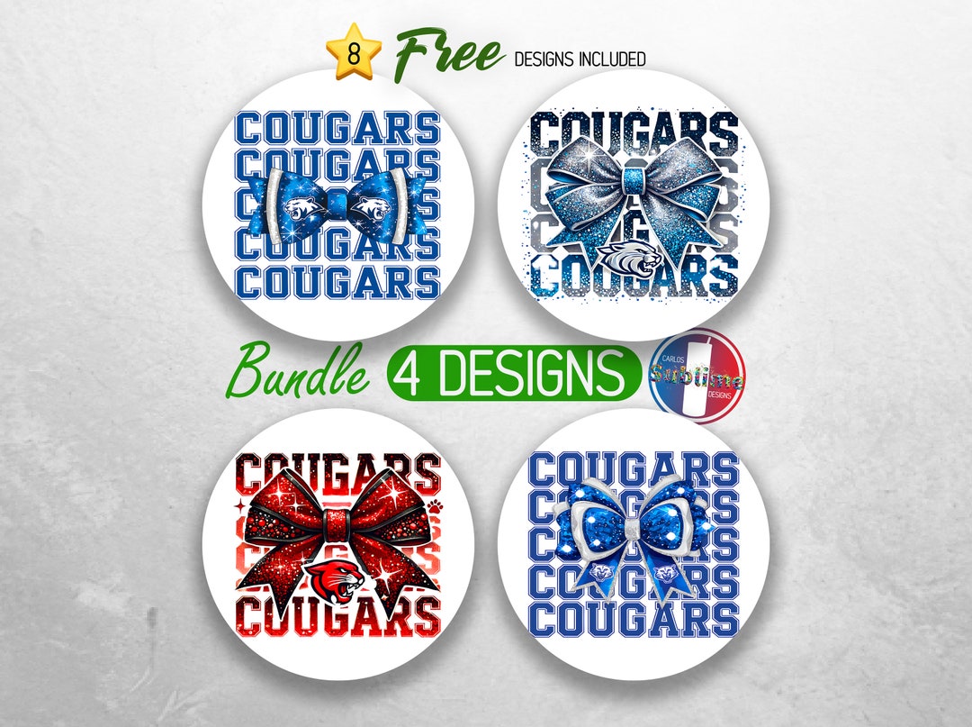 Cougars School Team Car Coaster PNG Bundle Mascot White Blue Team ...