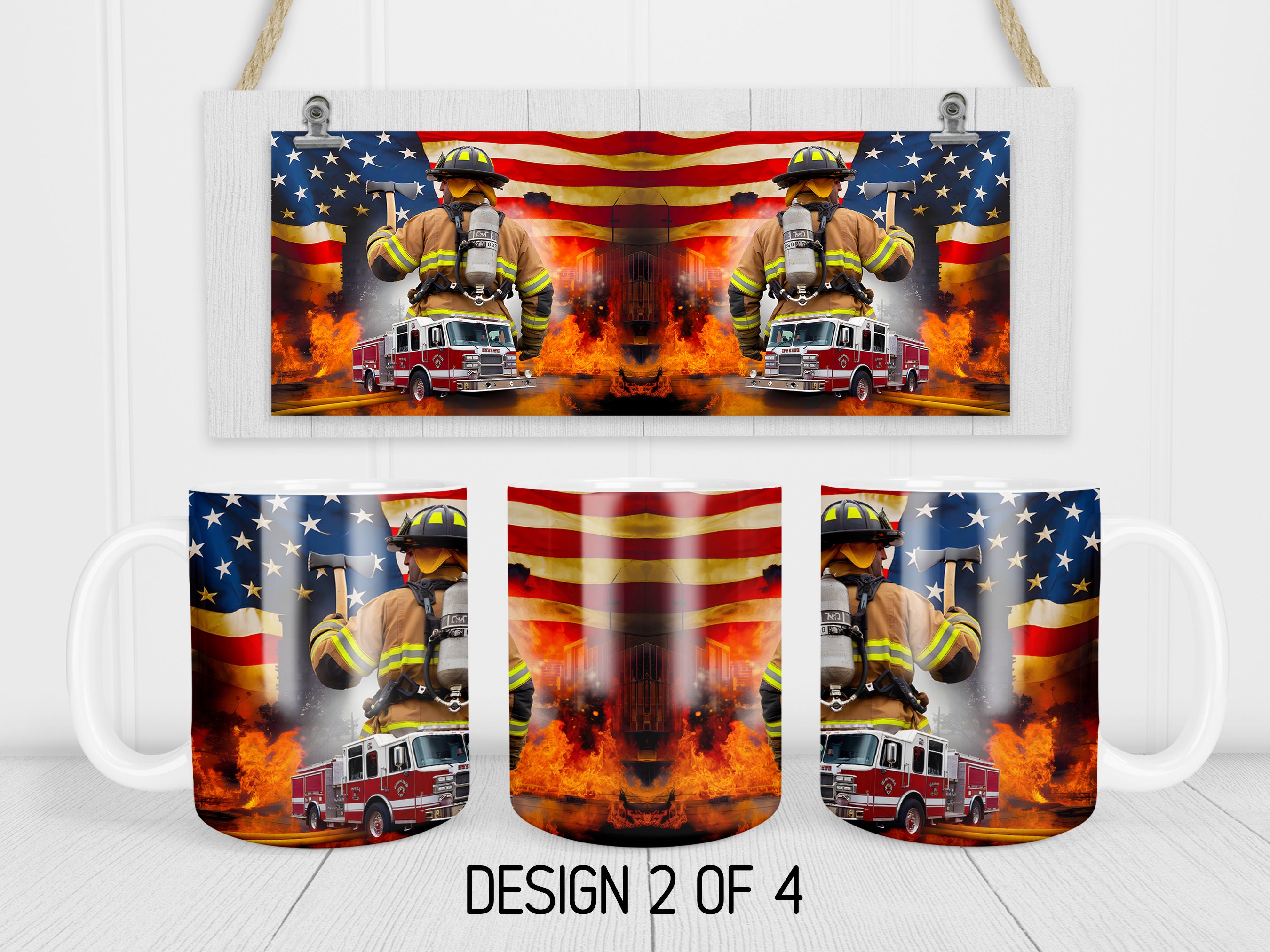 USA Firefighter Mug Wrap PNG Bundle Patriotic 15oz Mug Wrap American ...