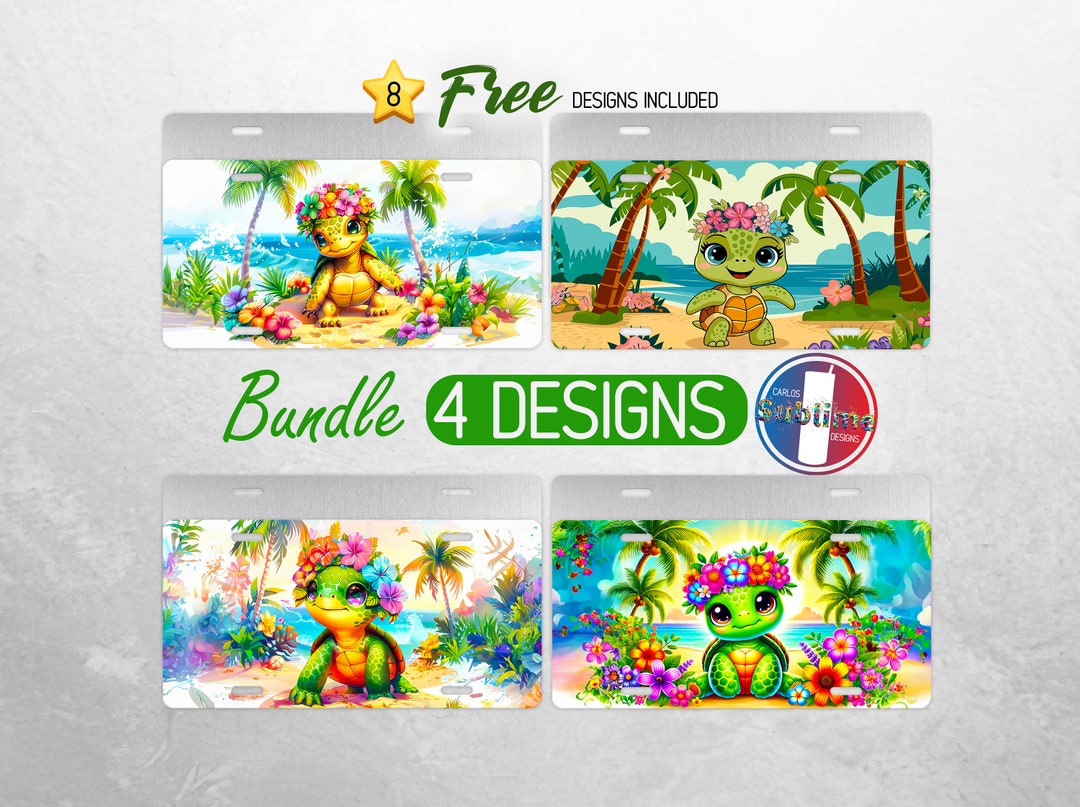 Cute Sea Turtle License Plate PNG Bundle Tropical Turtle License Plate ...