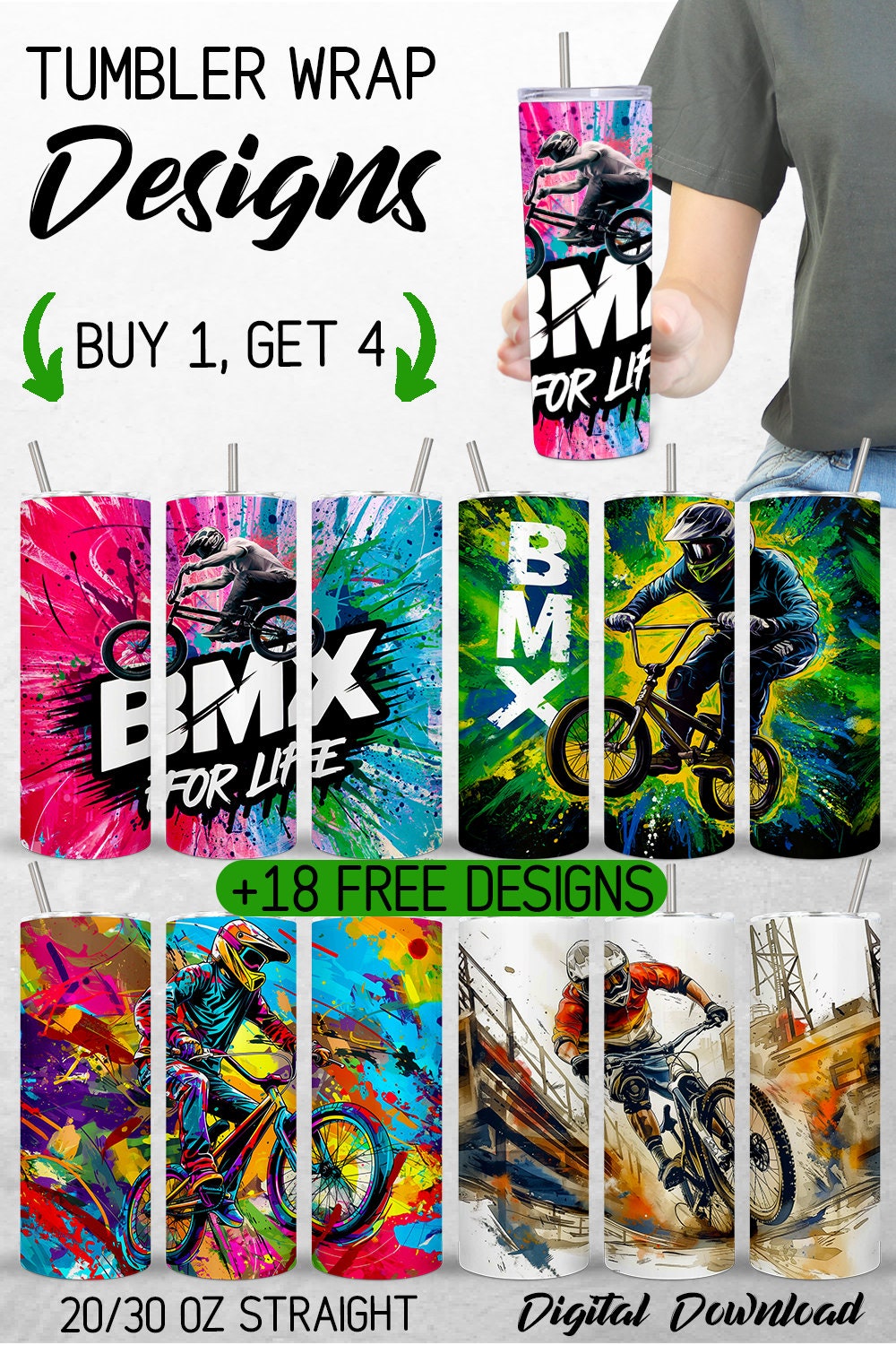 Seamless Graffiti BMX Tumbler Wrap Bundle BMX Biker 20oz Tumbler PNG ...