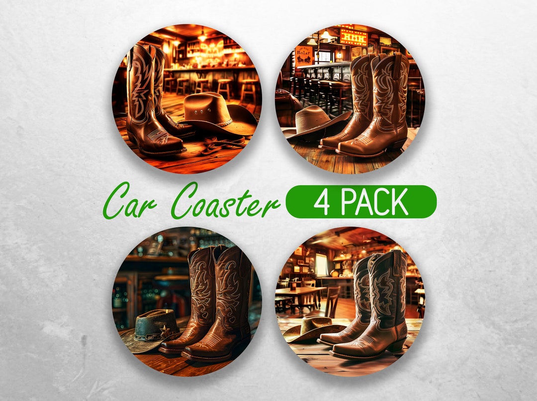 3D Cowboy Boots and Hat Car Coaster PNG Western Car Coaster Sublimation ...
