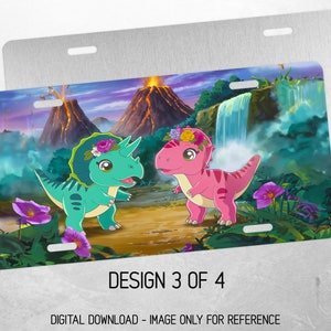 Pink Dinosaur License Plate PNG Bundle Kawaii Dino License Plate Design ...