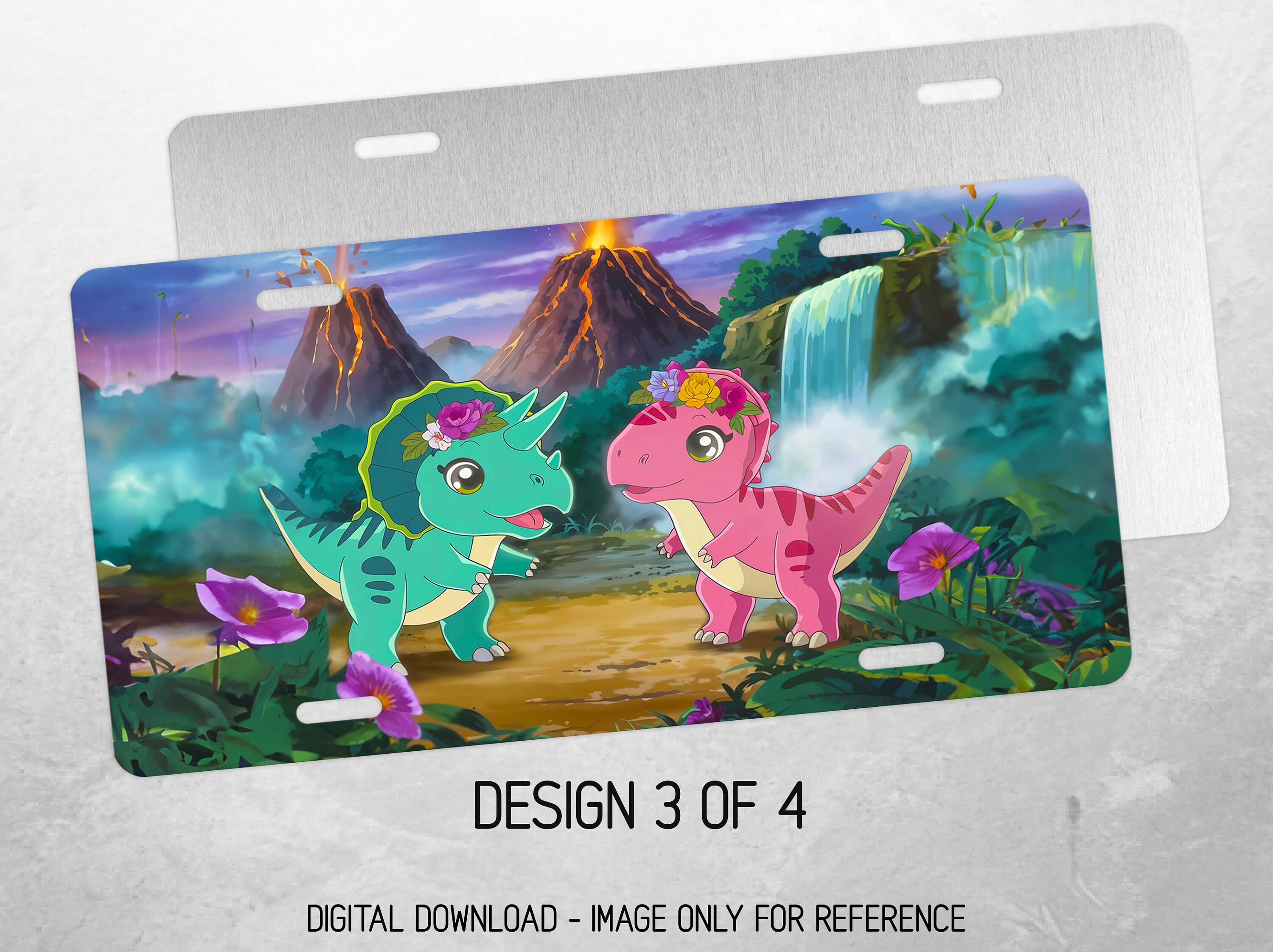 Pink Dinosaur License Plate PNG Bundle Kawaii Dino License Plate Design ...