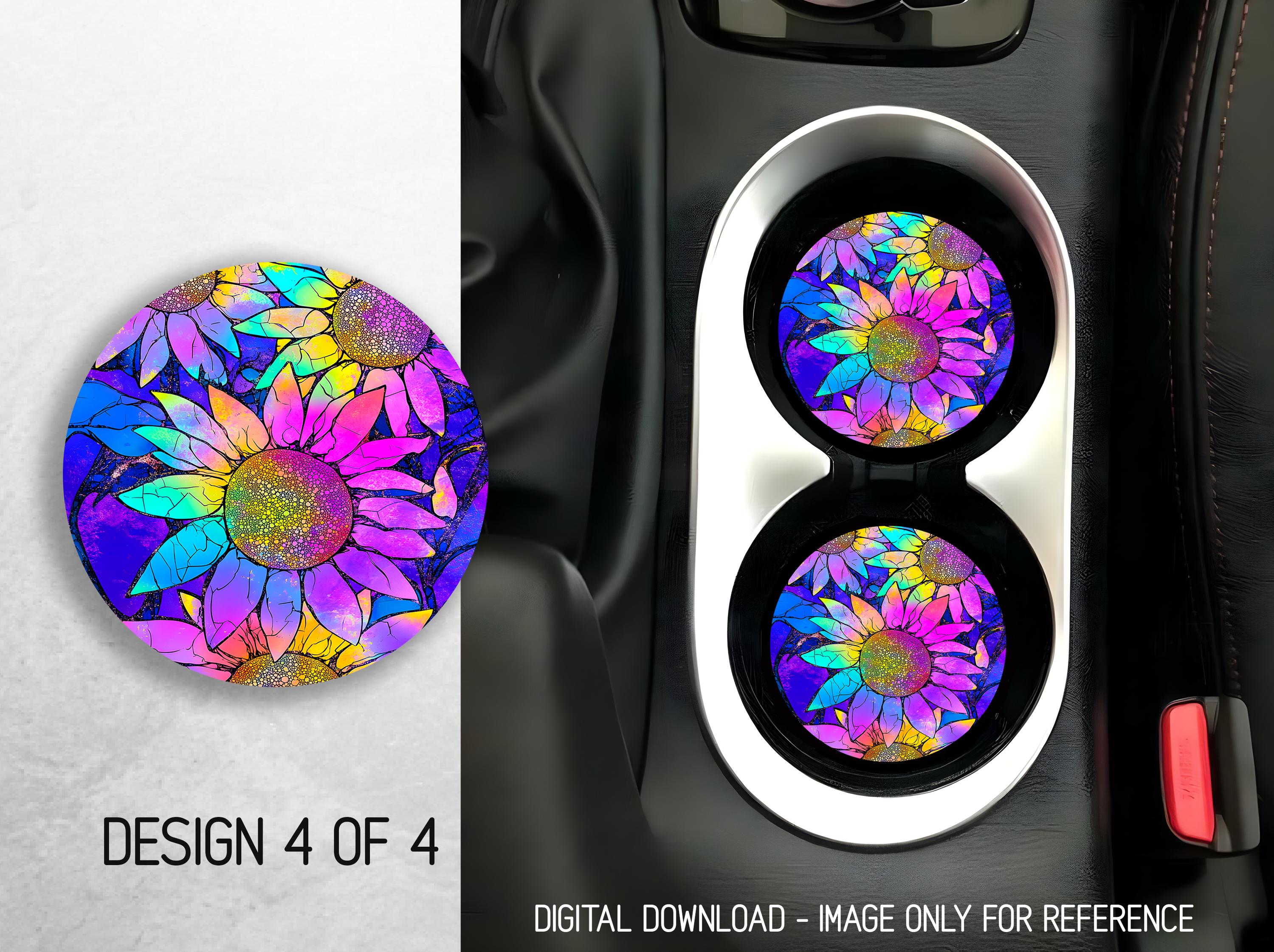 Purple Sunflower Car Coaster PNG Bundle Colorful Flower Car Coaster ...