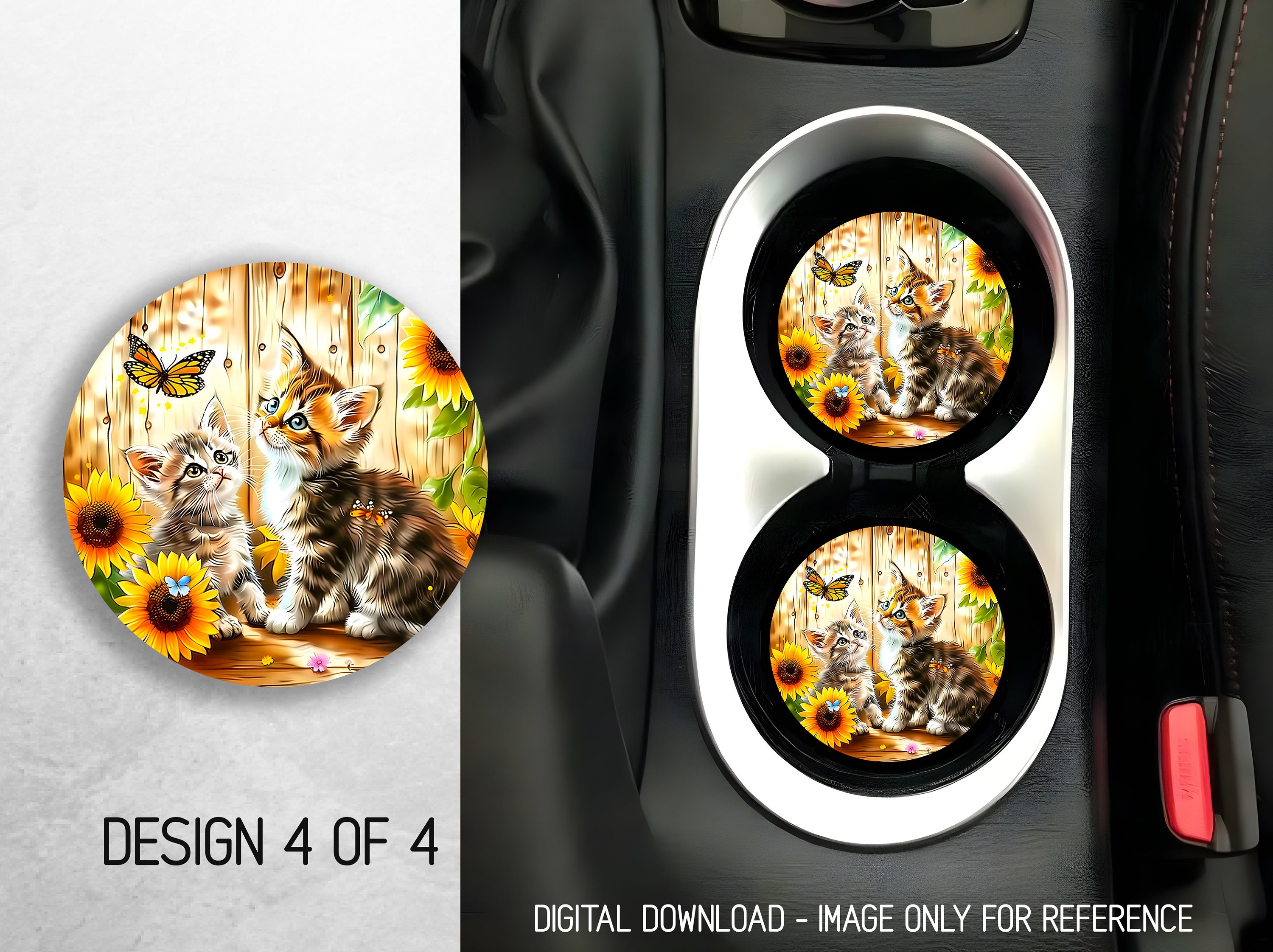 Cute Kitten Car Coaster PNG Butterfly Cat Car Coaster Sublimation ...
