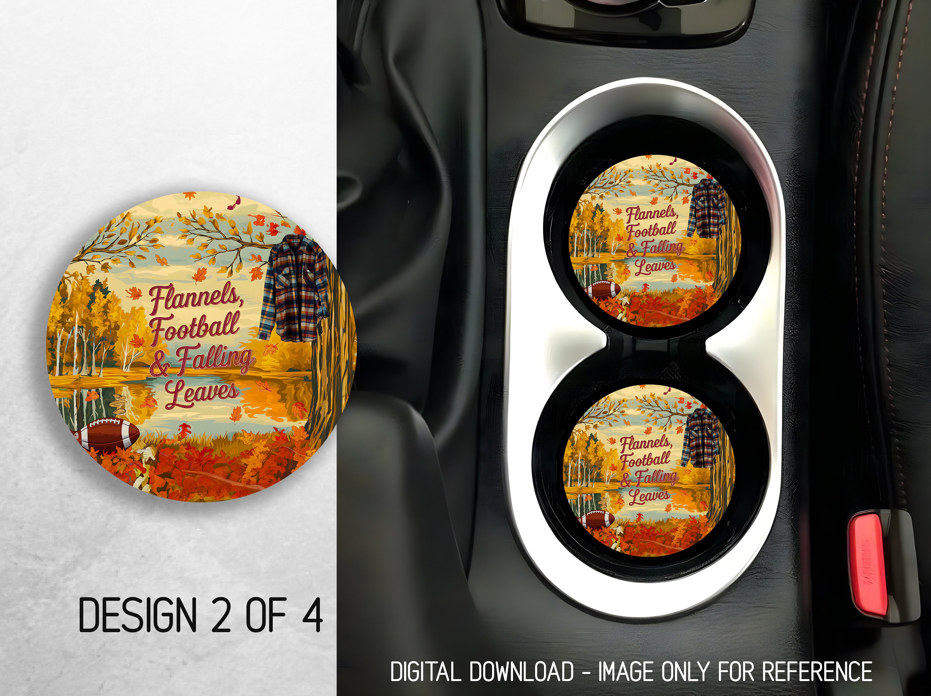Football Country Fall Car Coaster PNG Bundle Rustic Autumn Leaves ...