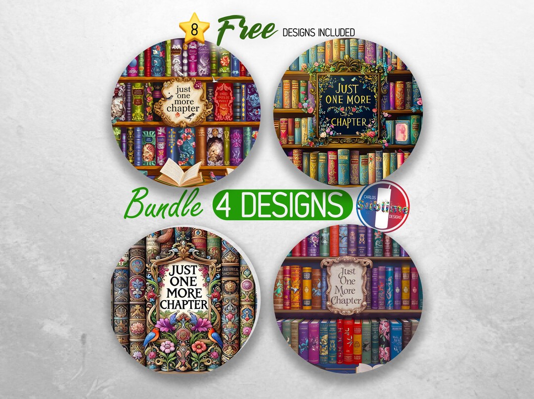 Book Lover Car Coaster PNG Bundle Just One More Chapter Coaster Png ...
