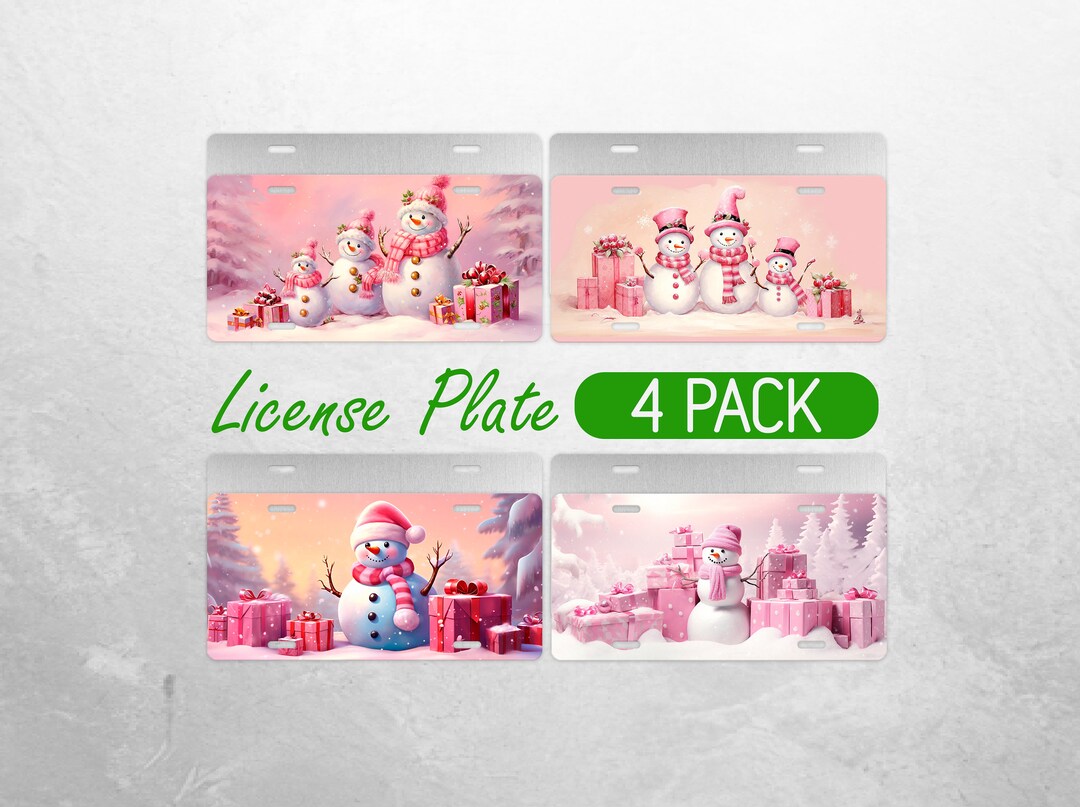 Pink Snowman License Plate PNG Bundle Pink Christmas License Plate ...