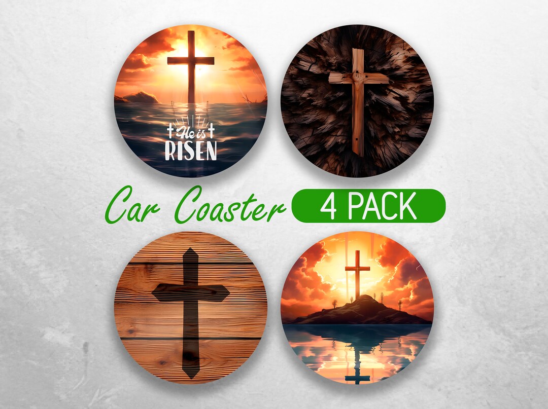 Bible Cross Car Coaster PNG Jesus He is Risen Car Coaster Sublimation ...