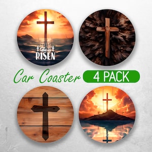 Bible Cross Car Coaster PNG Jesus He is Risen Car Coaster Sublimation ...