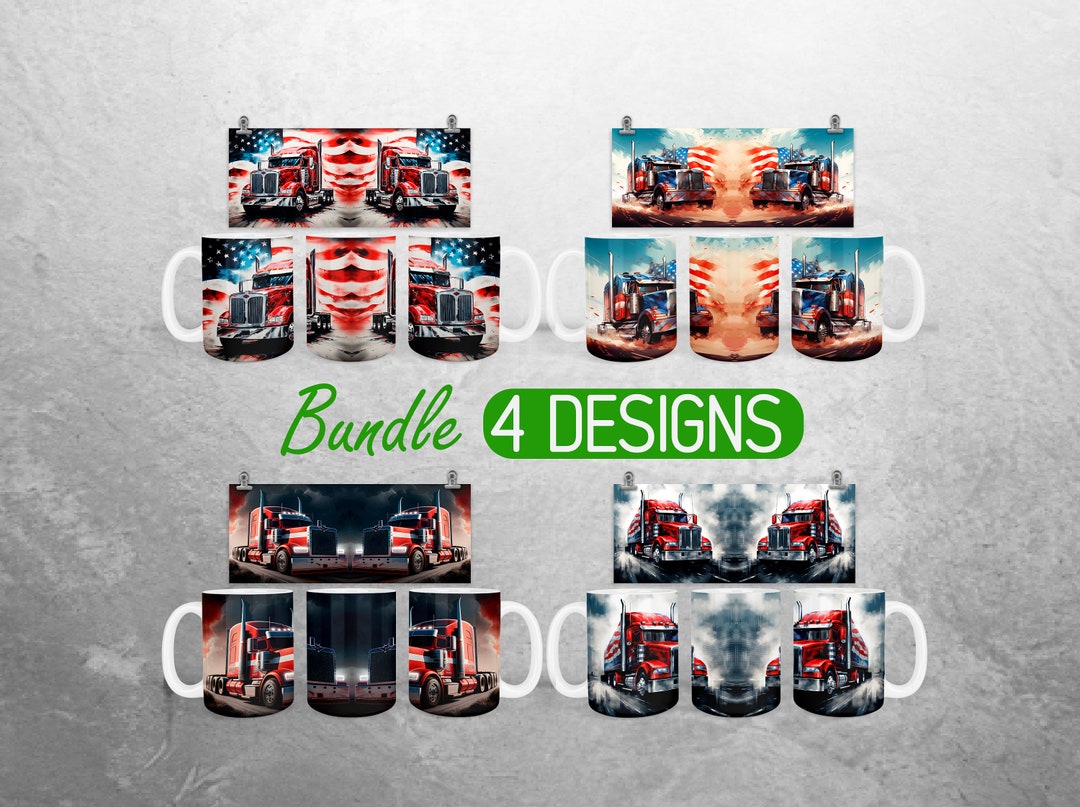 Semi Truck Mug Wrap PNG USA Flag Truck Driver 11oz and 15oz Mug ...