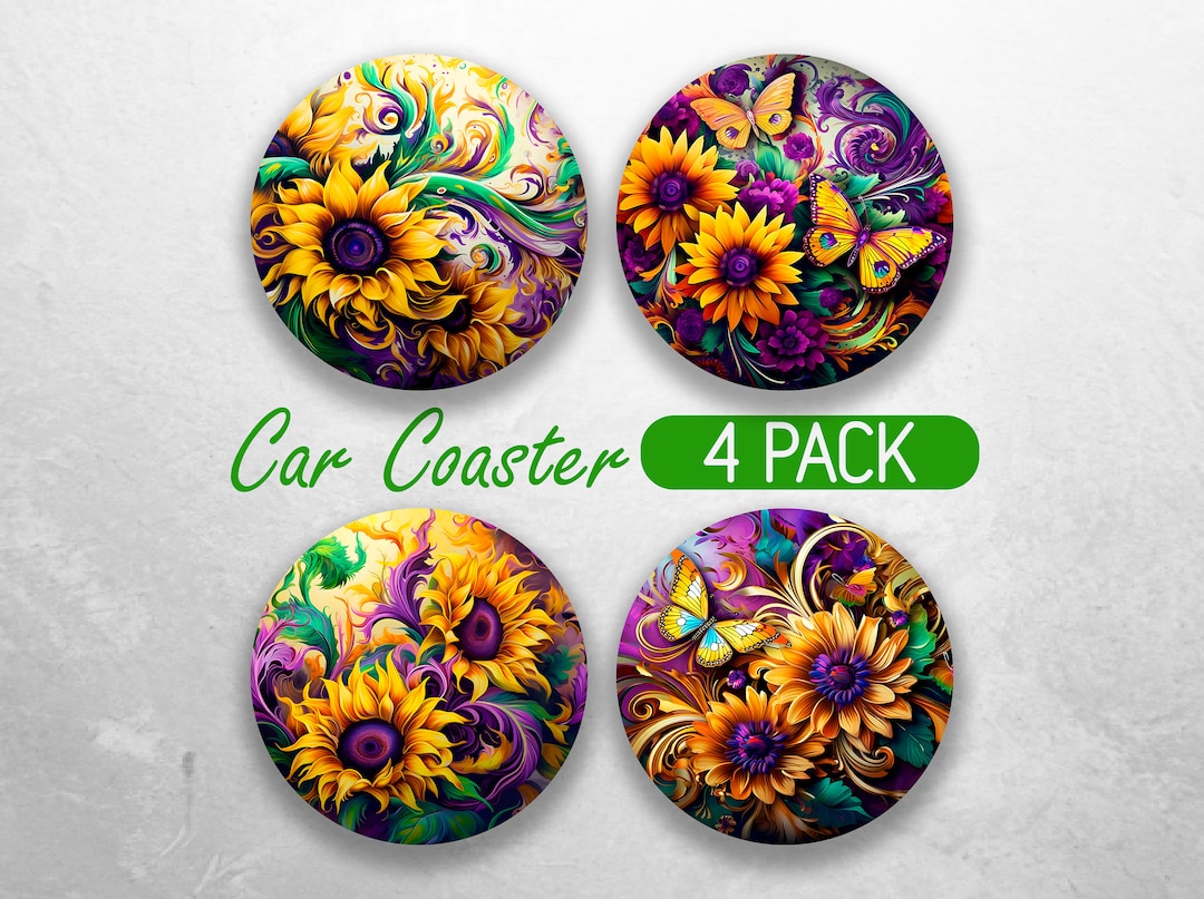Sunflower Car Coaster PNG Colorful Mardi Gras Car Coaster Sublimation ...