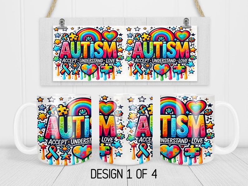 Autism Mug Wrap PNG Bundle Autism Awareness 15oz Mug Wrap Proud Autism ...