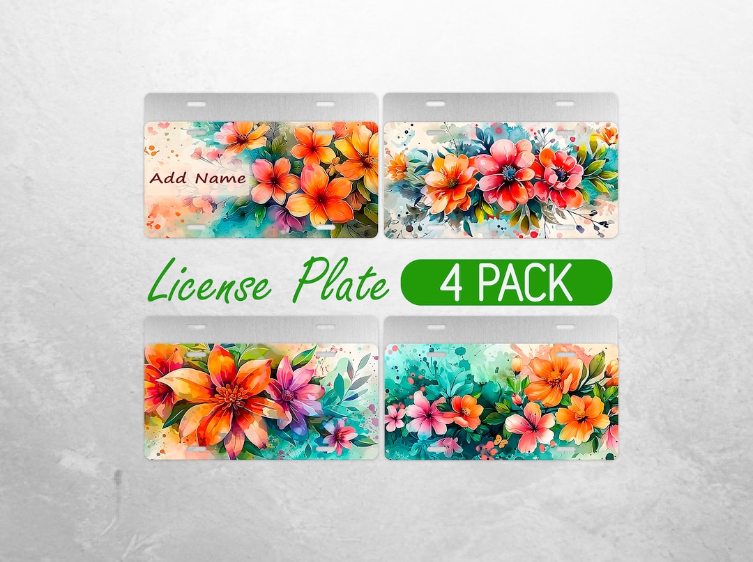 Spring Floral License Plate PNG Watercolor Flowers License Plate Design ...