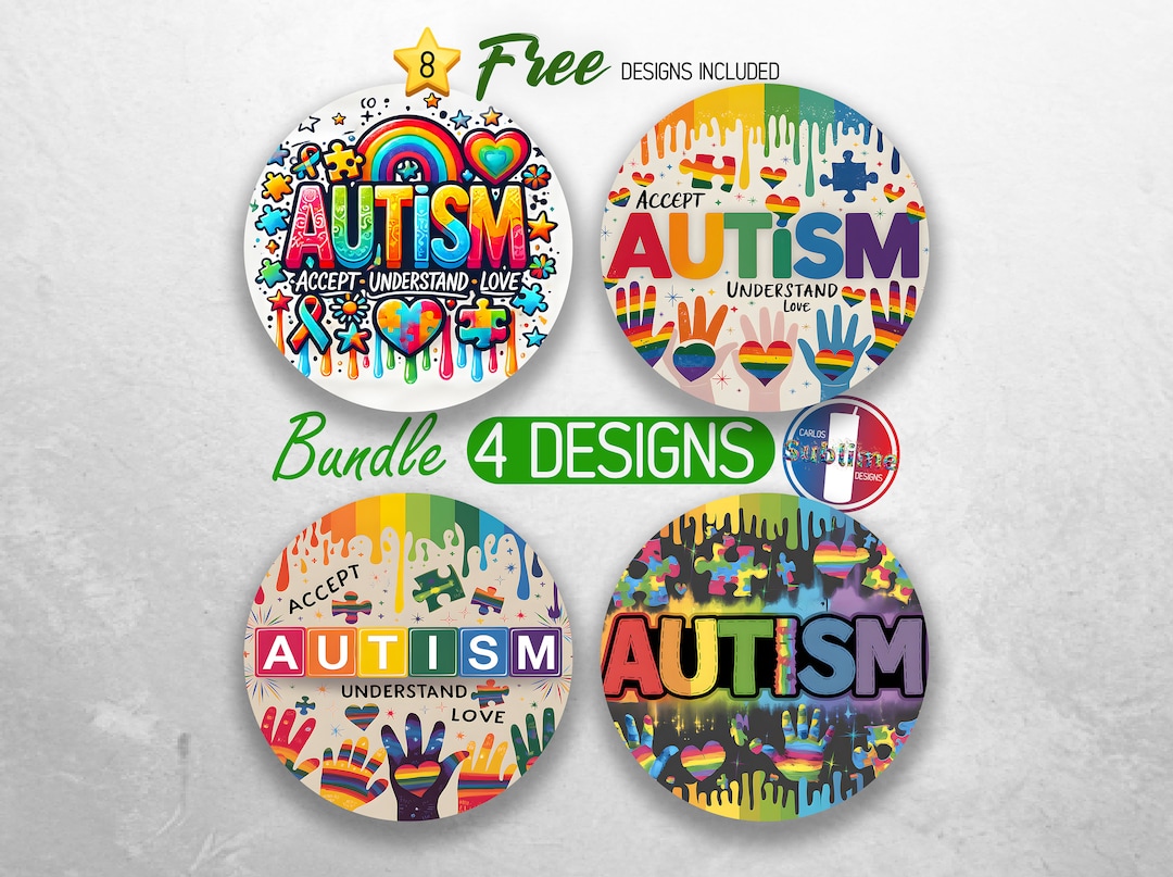 Autism Car Coaster PNG Bundle Autism Awareness Coaster Png Sublimation ...